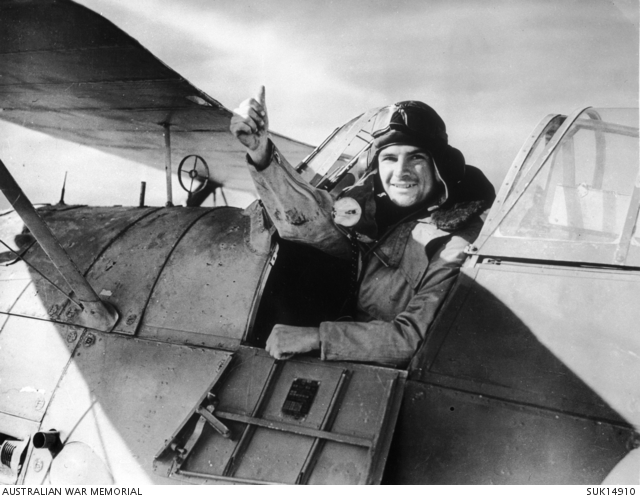Salum, Egypt. C. 1941-01. Flying Officer V. East in the cockpit of a ...