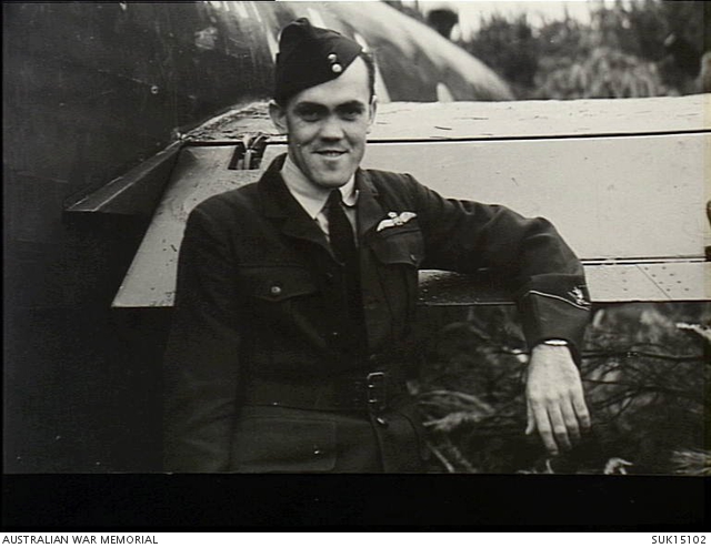 England. C. 1941-08. Portrait of the RAAF pilot who landed his damaged ...