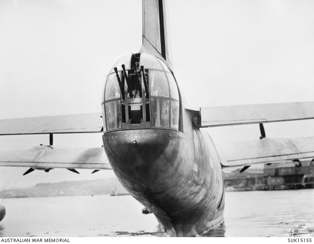 Plymouth, England. C. 1940-07. The tail turret of a Sunderland aircraft ...