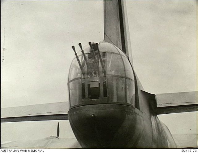 Plymouth, England. C. 1940-07. The tail turret of a Sunderland aircraft ...