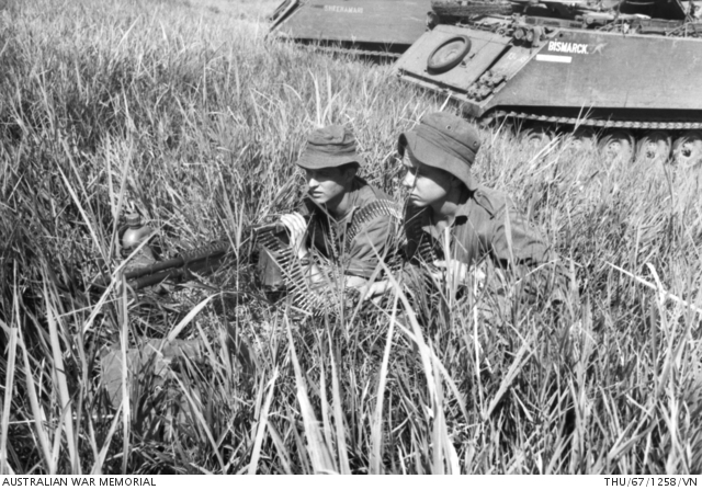 Phuoc Tuy Province, Vietnam. 1967-12. Lying in wait at the base of the ...