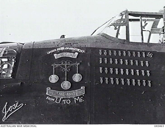 The emblem on M Mother, a Lancaster aircraft PO-M ED547 belonging to ...