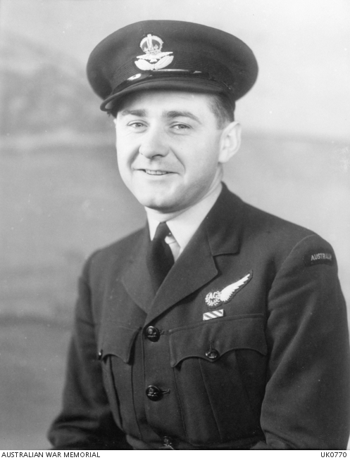 Portrait of an unidentified RAAF officer wearing air gunner's brevet ...