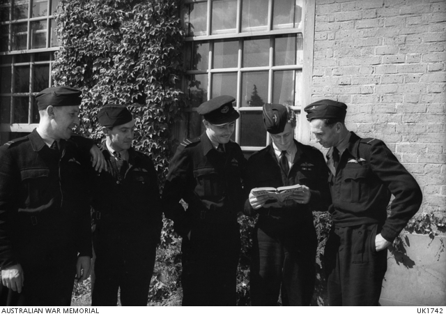 Informal group portrait of Australian Beaufighter pilots who flew in No ...