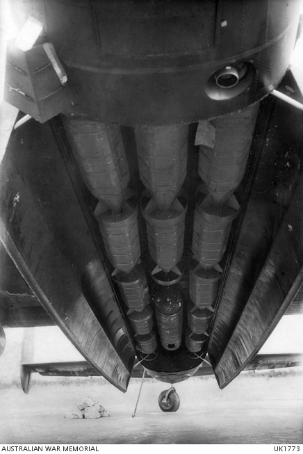 LINCOLNSHIRE, ENGLAND. C. 1944-08. THE BOMB BAY OF A LANCASTER OF NO ...