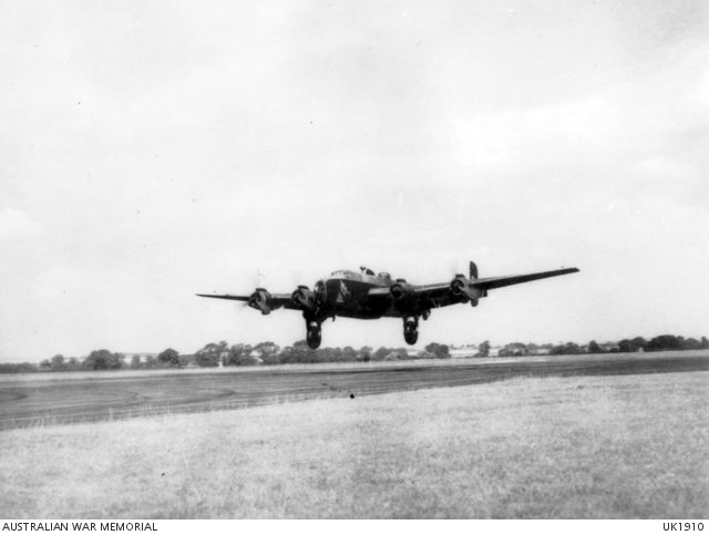 YORKSHIRE, ENGLAND. C. 1944-09. A HALIFAX BOMBER AIRCRAFT OF NO. 466 ...