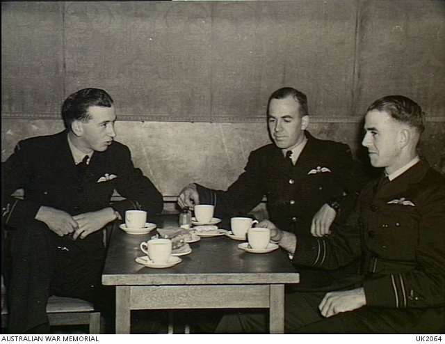 London, England. 1944-11-03. 428847 Pilot Officer G. W. Henry (left ...