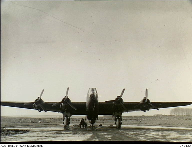 Yorkshire, England. 1944-12-13. Front view of a Halifax aircraft of No ...
