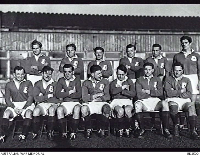 London, England. 1945-01-20. Group portrait of the RAAF Rugby Union ...