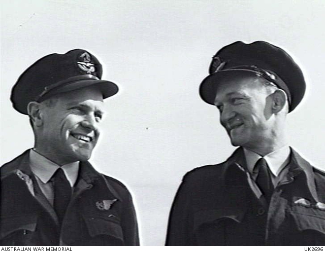 England. 1945-04-11. RAAF pilots, 425692 Flying Officer F. W. Douglas ...