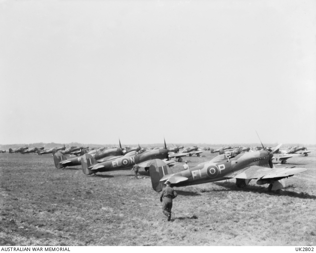 Holland. 1945-04-11. Rocket Typhoons of No. 124 Wing RAF in the "cab ...