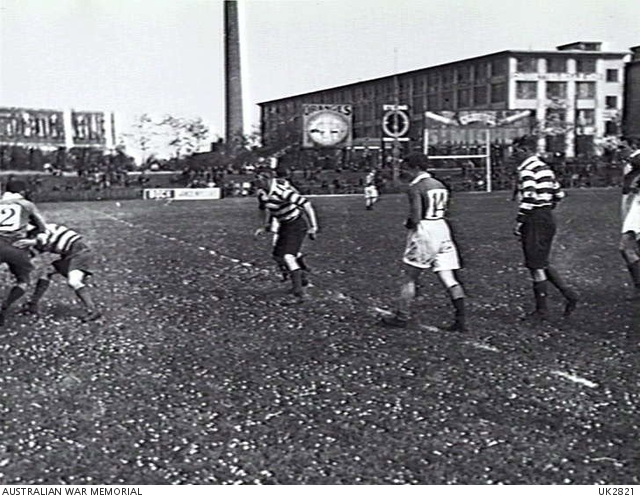 Brussels, Belgium. 1945-04-25. On Anzac Day the RAAF Rugby Union team ...