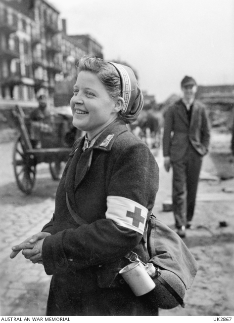 Hamburg, Germany. C. 1945-05. A German nurse waits in Hamburg for ...