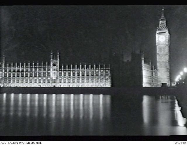 London, England. 1945-08-15. The Houses of Parliament, one of the ...