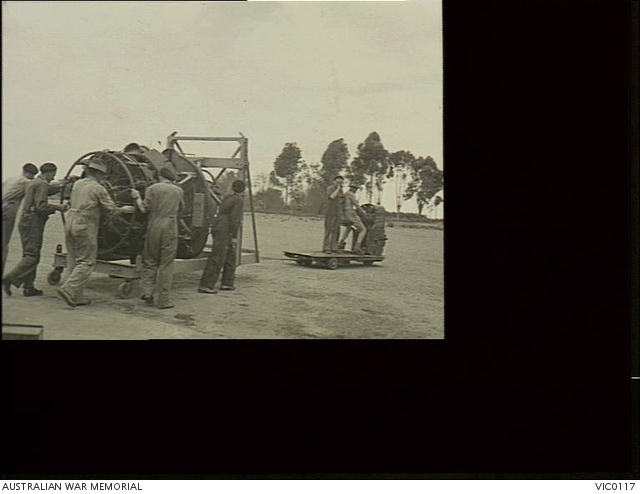 Lake Boga, Vic. C. 1945-02. A group of maintenance personnel of No. 1 ...