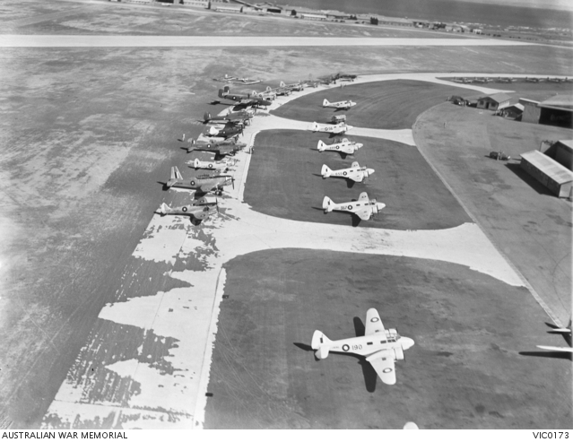 Point Cook, Vic. 1945-03-25. An aerial view of the static display of ...