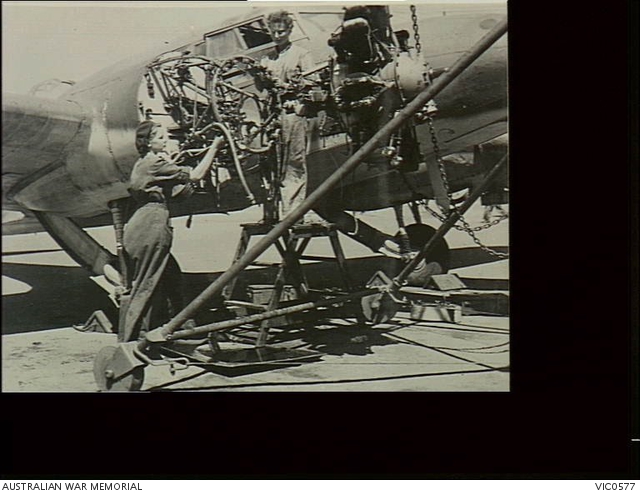 Geraldton, WA. C. 1943-12. These two WAAAF Flight Mechanics are working ...