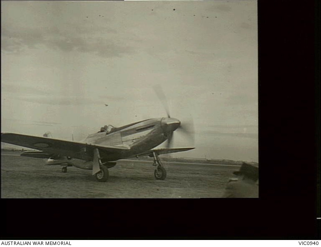 Melbourne, Vic. 1945-04-29. CAC Mustang aircraft A68-1 being run-up ...