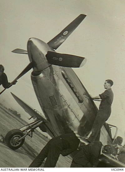 Melbourne, Vic. 1945-04-29. CAC Mustang aircraft A68-1 being prepared ...