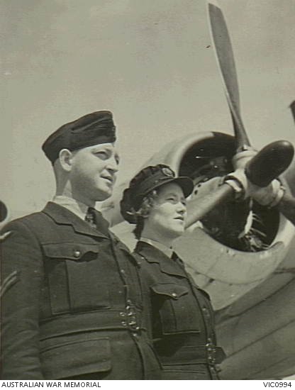 Laverton, Vic. 1944-12-15. A RAAF Corporal and a WAAAF Corporal pose in ...