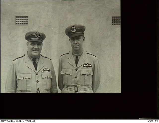 Informal portrait of two unidentified RAAF pilots wearing the summer ...