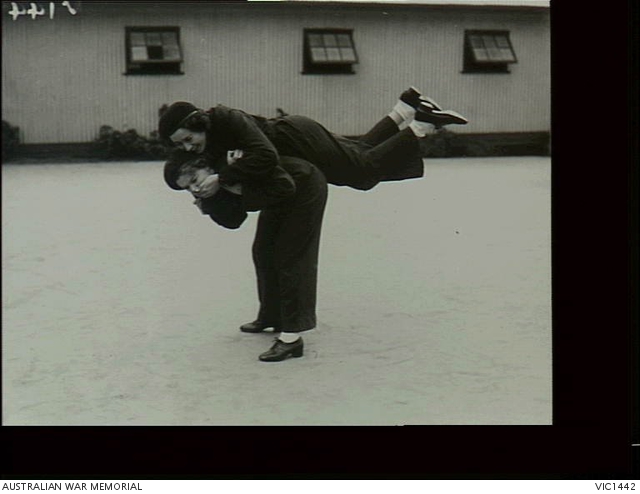 West Melbourne, Vic. 1942-07-15. Two WAAAF airwomen practicing unarmed ...