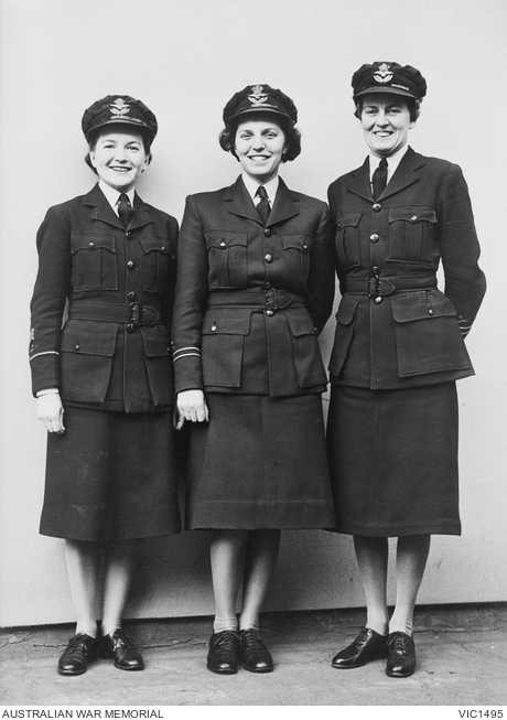 Group portrait of three WAAAF officers who were the first WAAAF members ...