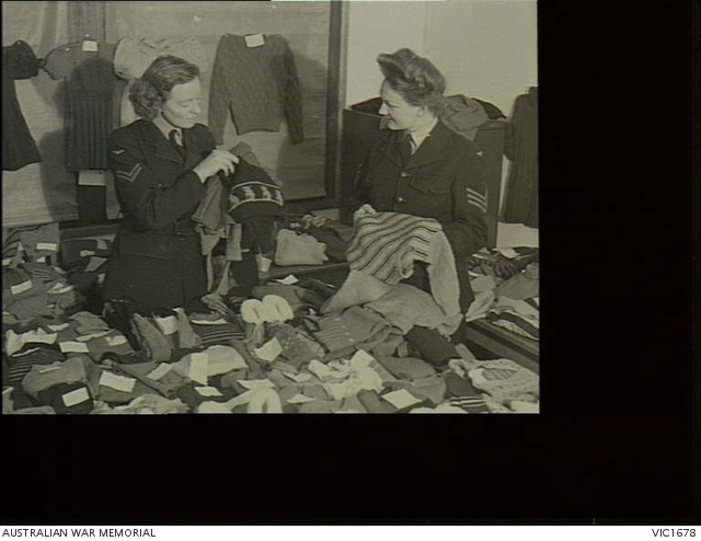 Melbourne, Vic. C. 1945. A WAAAF Sergeant and a WAAAF Corporal arrange ...