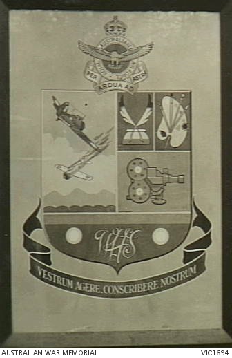 Melbourne, Vic. 1945-09-06. The insignia of the Historical Records Unit ...