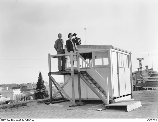 Victoria. C. 1943. A Volunteer Air Observers Corps (VAOC) observation ...
