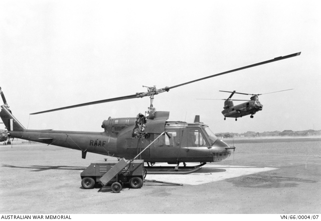 Activity on the No 9 Squadron, RAAF, helicopter pad, a few days after ...