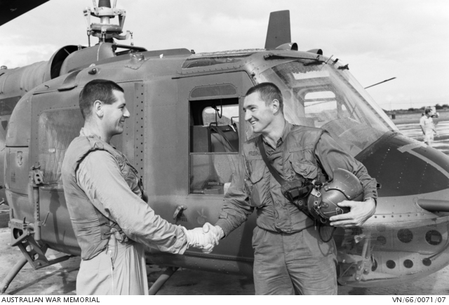 A No 9 Squadron, RAAF, Iroquois helicopter based at Vung Tau airfield ...