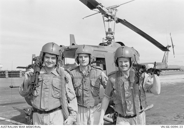 Three of the aircrew of No 9 Squadron, RAAF, Iroquois helicopters who ...