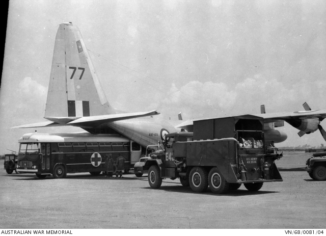 RAAF Medevac (Medical Evacuation) bus in Vietnam backed up to RAAF ...