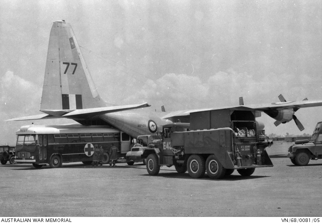 RAAF Medevac (Medical Evacuation) bus in Vietnam backed up to RAAF ...