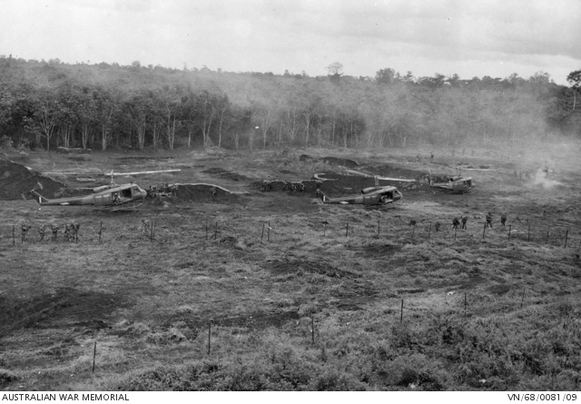 Troop lift out of Nui Dat by Iroquois helicopters of No. 9 Squadron ...