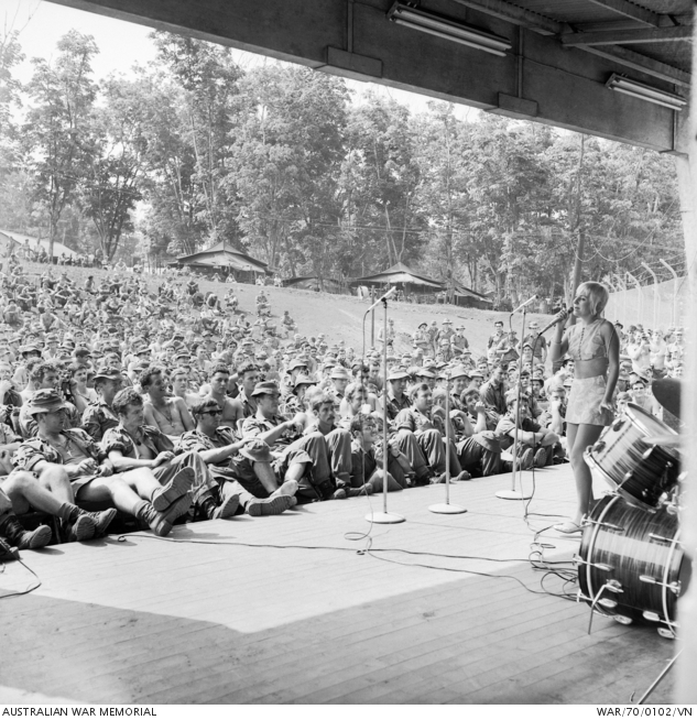 Nui Dat, South Vietnam. February 1970. Singer, Bev Harrell of Adelaide ...
