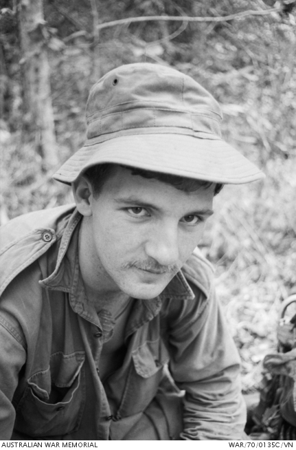 South Vietnam. February 1970. Portrait of a soldier wearing the digger ...