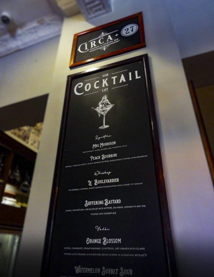 Vintage Cocktail Menu and Whiskey Bar branding by Duncan in Brisbane