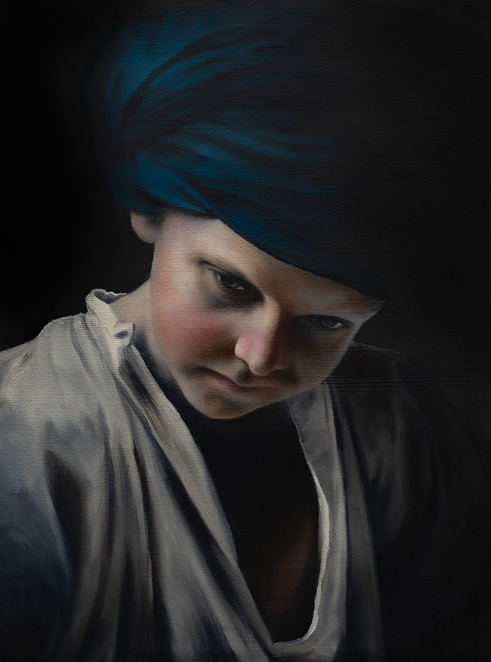 Boy in Blue - Portrait Painting - Oil on Canvas by Wayne Cantwell in Dublin