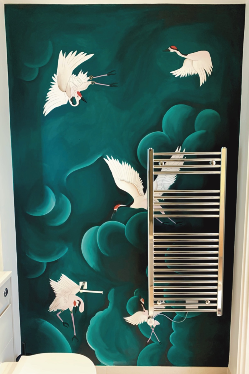 Japanese Crane Mural by Nirali in London