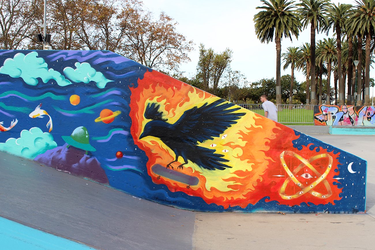 Riverslide Skate Park Mural by Lienne in Glen Waverley