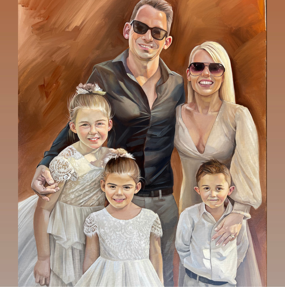 Large family portrait oil painting on canvas 130x90cm by Arina in Brisbane