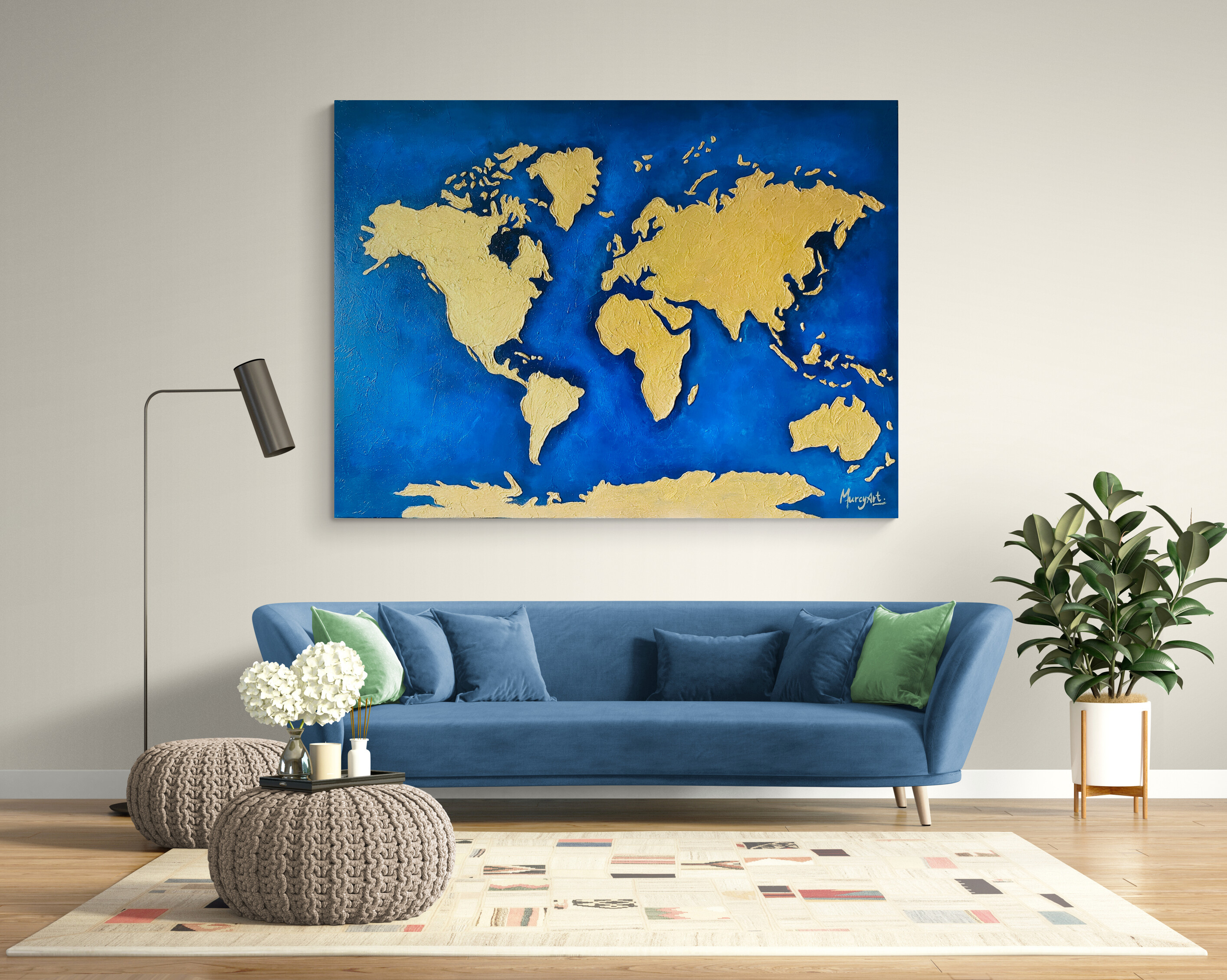 Blue 3D world map Artwork by MurcyArt in Singapore