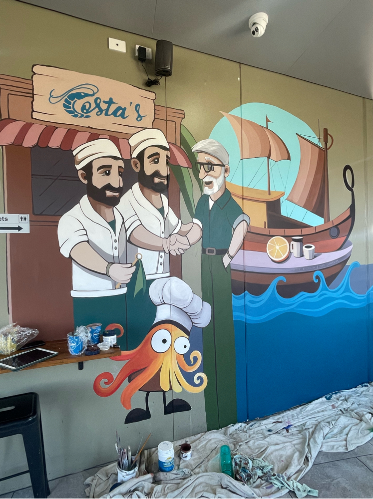 Mural at the Costas seafood cafe in Capalaba Brisbane by Arina in Melbourne