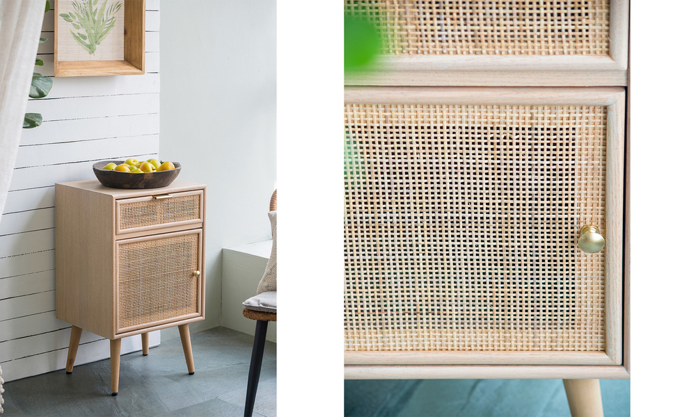 Container Door Ltd | Clover Pine And Rattan Mini Cupboard