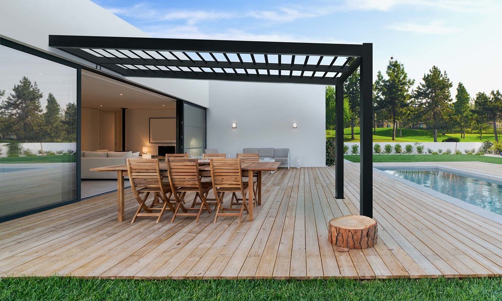 Container Door Ltd | Aluminium Wall Mounted Pergola 394 x 294