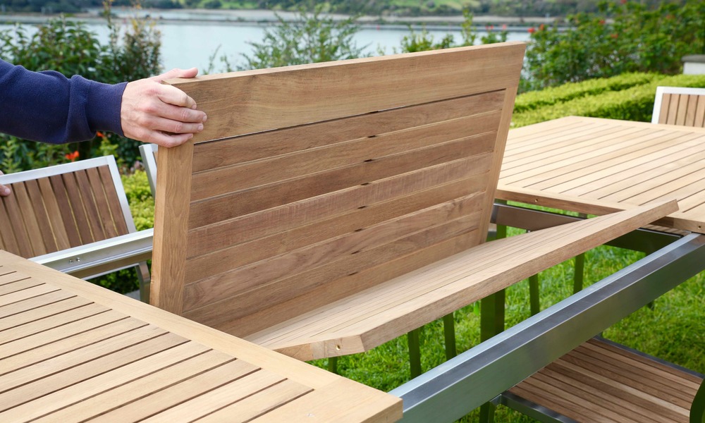 Container Door Ltd | Teak and Stainless Steel Extension Dining Table