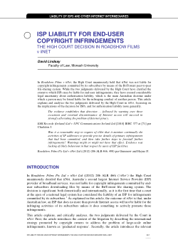 Item - ISP liability for end-user copyright infringements: the High ...