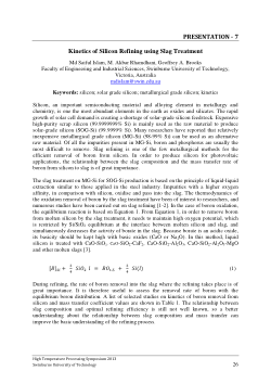 Kinetics of silicon refining using slag treatment